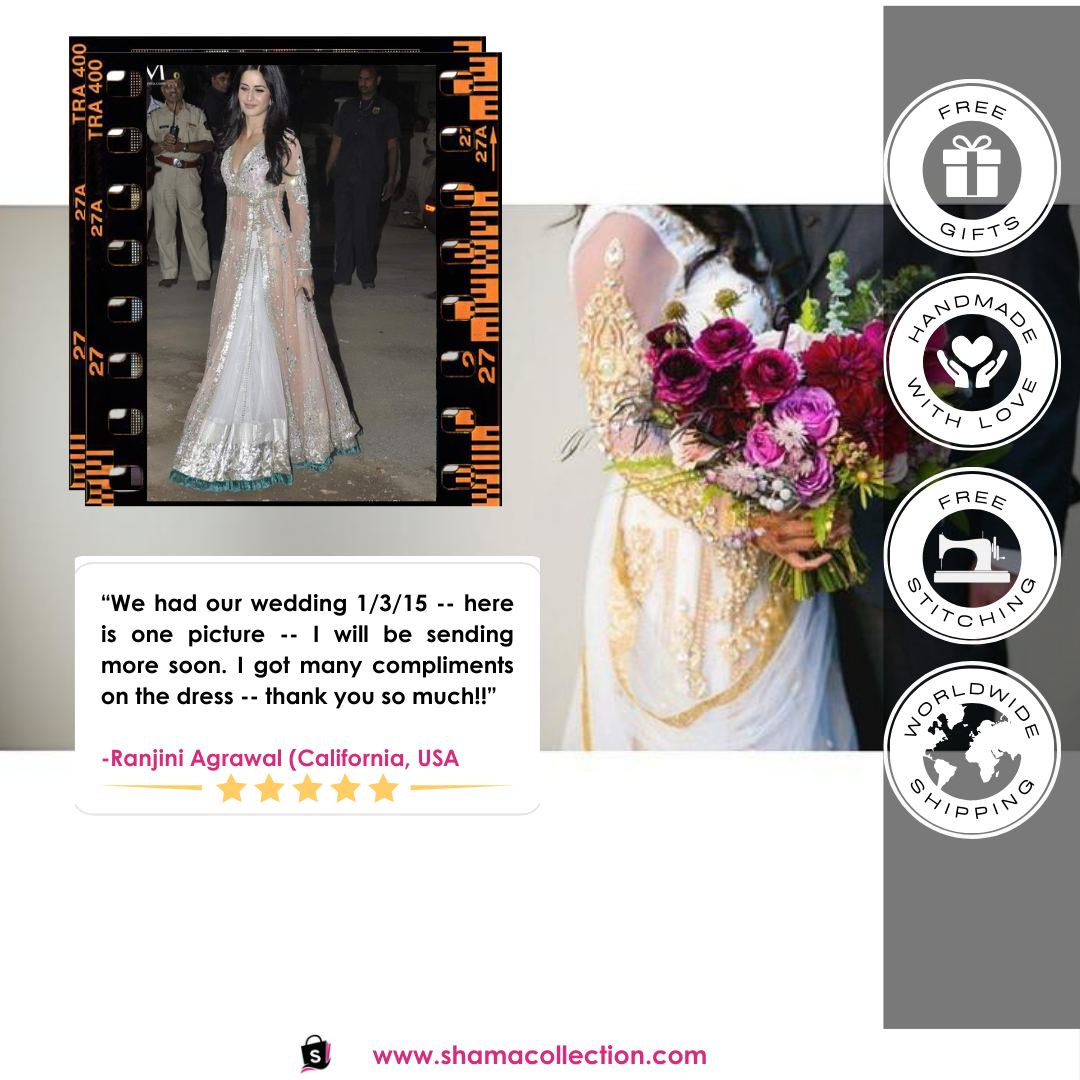 1005 Katrina Kaif's peach-white bridal anarkali lehenga Outfit Sets ...