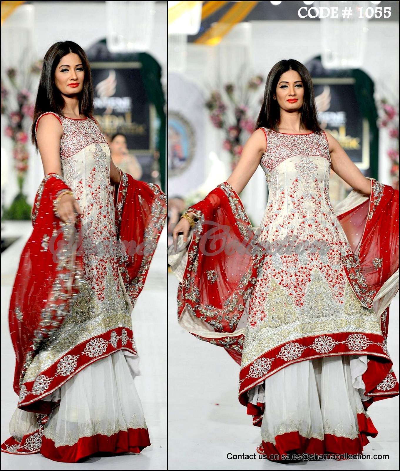 1055 Red and off white bridal anarkali lehenga Outfit Sets – Shama’s ...
